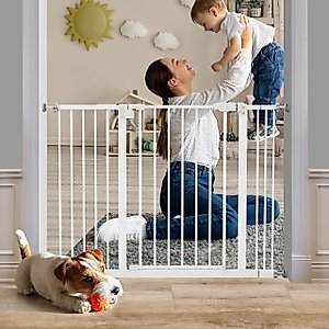 Ciays 29.1"-39.4", 30-in Height Baby Gate Extra Wide Puppy gate for doorways Easy Walk-Thru Auto-Close Safety Doggie gate for Indoors Adjustable with 2.8/5.5 Inch Extension kit, Bonus Kits, White