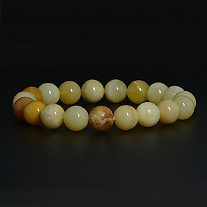 Justinstones Natural Yellow Opal Gemstone 10mm Round Beads Stretch Bracelet 7 Inch Unisex