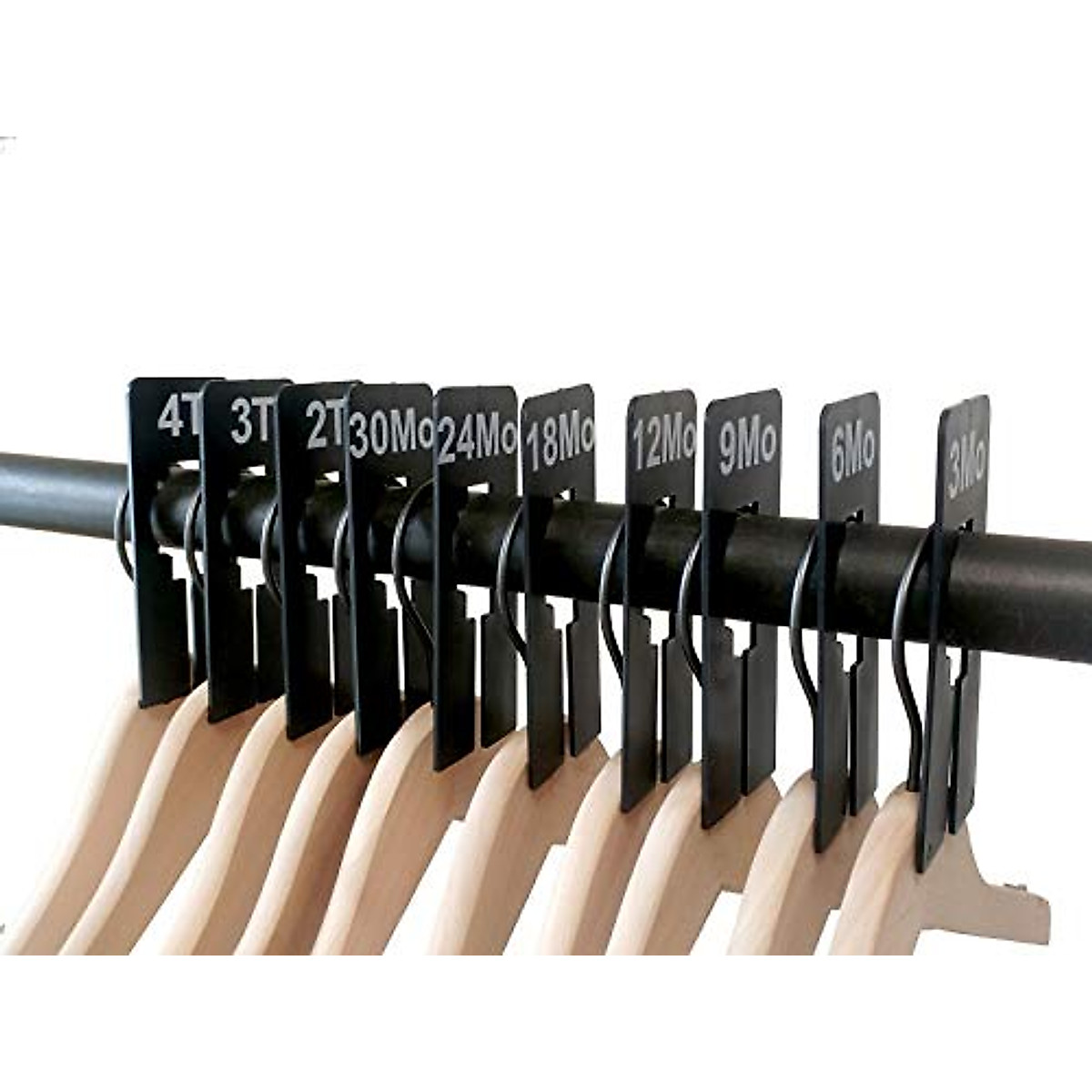 NAHANCO QSDBWKIT5, Black Rectangular Clothing Size Dividers with White Print for Baby/Kids, 3MOS – 4T, Kit of 10 (10 Sizes, 1 Piece Each)