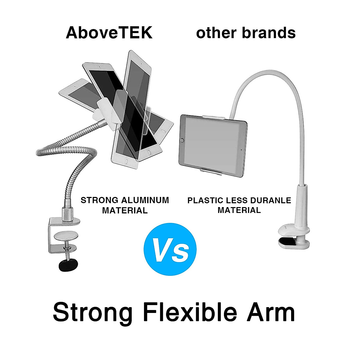 AboveTEK Gooseneck Tablet Holder, Aluminum iPad Stand Flexible Long Arm iPad Desk Mount for Bed Kitchen Office, Heavy Duty Tablet Mount Stand Compatible with iPad iPhone 6-13Pro, Fits for 3.5" - 11"