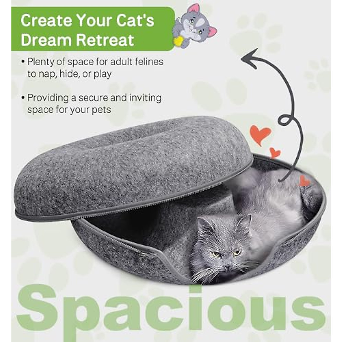 MAMI&BABI Cat Cave for Indoor Cats, Cat Donut Cat Tunnel Bed, Scratch Resistant Cat Toys for Medium Cats up to 9 lbs