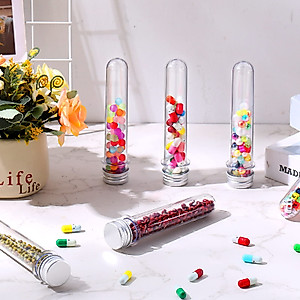 45ml Plastic Test Tubes Transparent Clear Bath Salt Tubes 25x140mm Cylindrical Aluminum Lid Plastic Vials for Candy Spice Dried Flower Storage Container Decor House Scientific Experiment(120 Pcs)