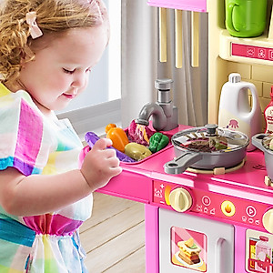 TEMI Kids Play Kitchen Playset - Pretend Play Kitchen Accessories for Toddlers 2-5 Years Old, Interactive Girls Toys Play with Lights and Sounds, Toddler Outdoor Playset Gifts for Boys