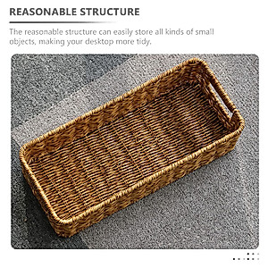 Cabilock Rattan Flatware Tray Kitchen Utensil Drawer Organizer Wicker Fruit Basket Serving Basket Flatware Cutlery Organiser Tray Farmhouse Woven Cutlery Forks Holder Dividers