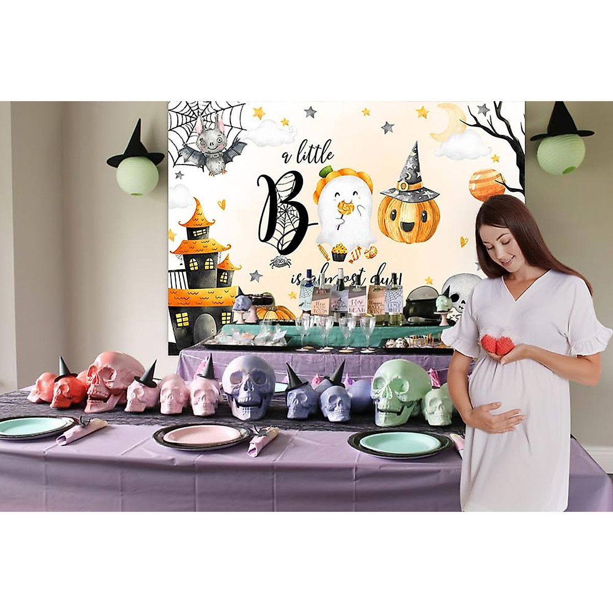 Avezano Pink Halloween Baby Shower Backdrop for Girl A Little Boo is Almost Due Baby Shower Party Decorations Spooky Ghost Little Boo Halloween Backdground (7x5ft)