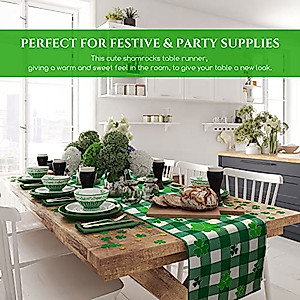 2 Pieces St. Patrick's Day Table Runner Green White Check with Shamrock Table Runner Irish Burlap Table Runners Lucky Shamrock Table Runner for Wedding Shower Daily Dinner Party Supplies 13 x 72 Inch
