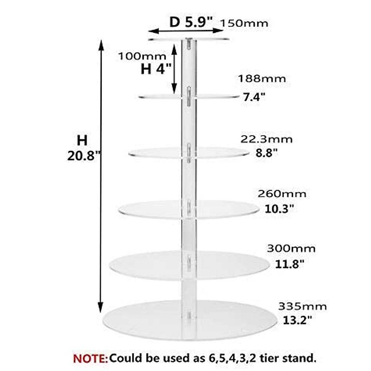 ZXJJ 3/4/5/6 Tier Clear White Round Cup Cake Stand Acrylic Cupcake Stand Supplies Display Tower Wedding Birthday Party Decoration (6 Tiers)