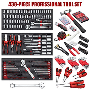 ARUCMIN 438-Piece Mechanics Tool Set with 3-Drawer Heavy Duty Metal Box Repair Tool Kit