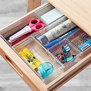 14 PCS Clear Plastic Drawer Organizer Tray for Makeup, Kitchen Utensils, Jewelries and Gadgets