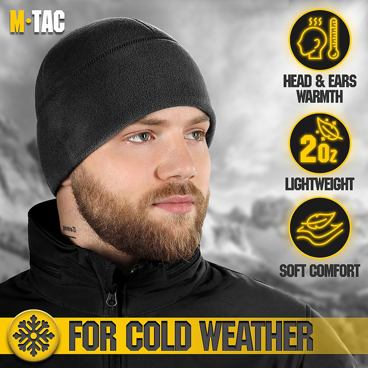 M-Tac Fleece Watch Cap - Tactical Beanie Hat Winter Skull Cap Cold Weather (Black, L)