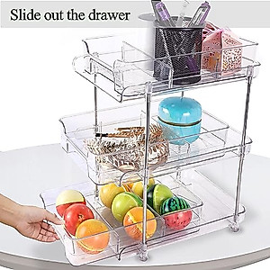 LazyWomen 2 Pack Clear Drawer Organizers with Dividers, Pantry Organizers and Storage, Under Sink Organizer Closet Organizer, for Cosmetic Skincare Kitchen Storage (2 Pack - 3 Tier)