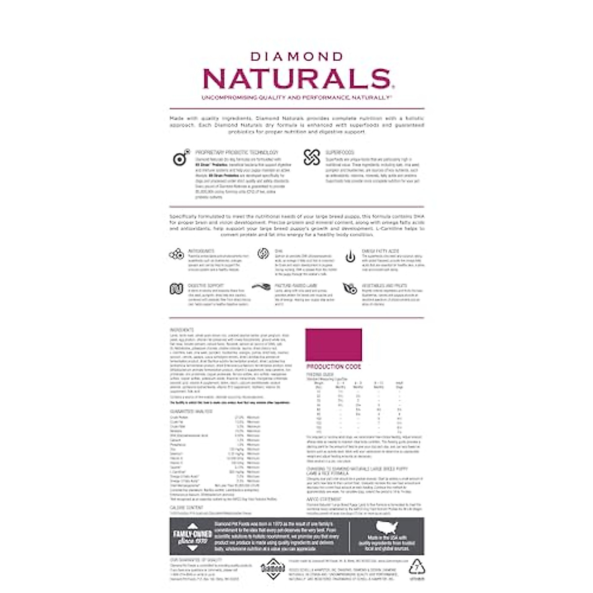 Diamond Naturals Dry Food for Puppy, Large Breed Lamb and Rice Formula, 40 Pound Bag