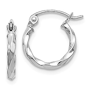 14K White Gold Twisted Round Hoop Earrings