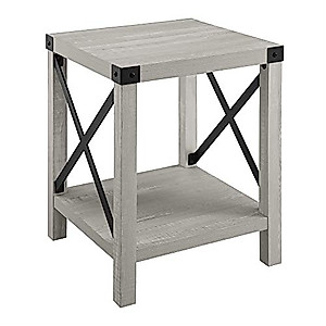 Walker Edison Sedalia Modern Farmhouse Metal X Side Table, 18 Inch, Stone Grey