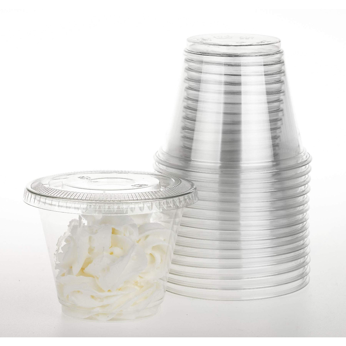 Golden Apple, 9oz-30sets Clear Plastic Cups with Clear Flat no Hole lids…