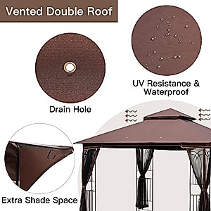 ECOTOUGE Outdoor Gazebo 10x10 for Patios, Double Waterproof Soft-top Canopy, Garden Tent with Netting for Party, Backyard, Chocolate