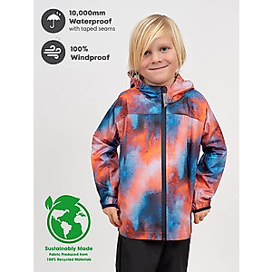 Therm Kids Raincoat, Waterproof Girls Boys Rain Jacket - Lightweight, Packable (LAVA, 8)