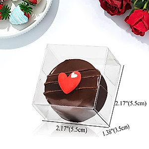 RomanticBaking 100pcs 2.17" × 2.17" × 1.38" Inch Chocolate Covered Mini Cookies Boxes Strawberry Macaron Boxes Clear Bakery Boxes for Gumballs, Pretzel,Browine,Malt Balls,Wedding Favors Party Boxes