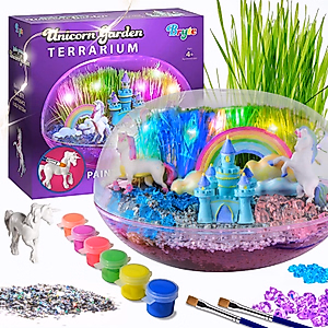 Bryte Light Up Unicorn Terrarium Kit for Kids - Grow Plant, Castle, Paint Set, Crystal Rock, Fairy Garden Lights, Arts & Crafts, STEM Activities, Birthday Gifts, Toys for Girls Aged 4 –12 yrs