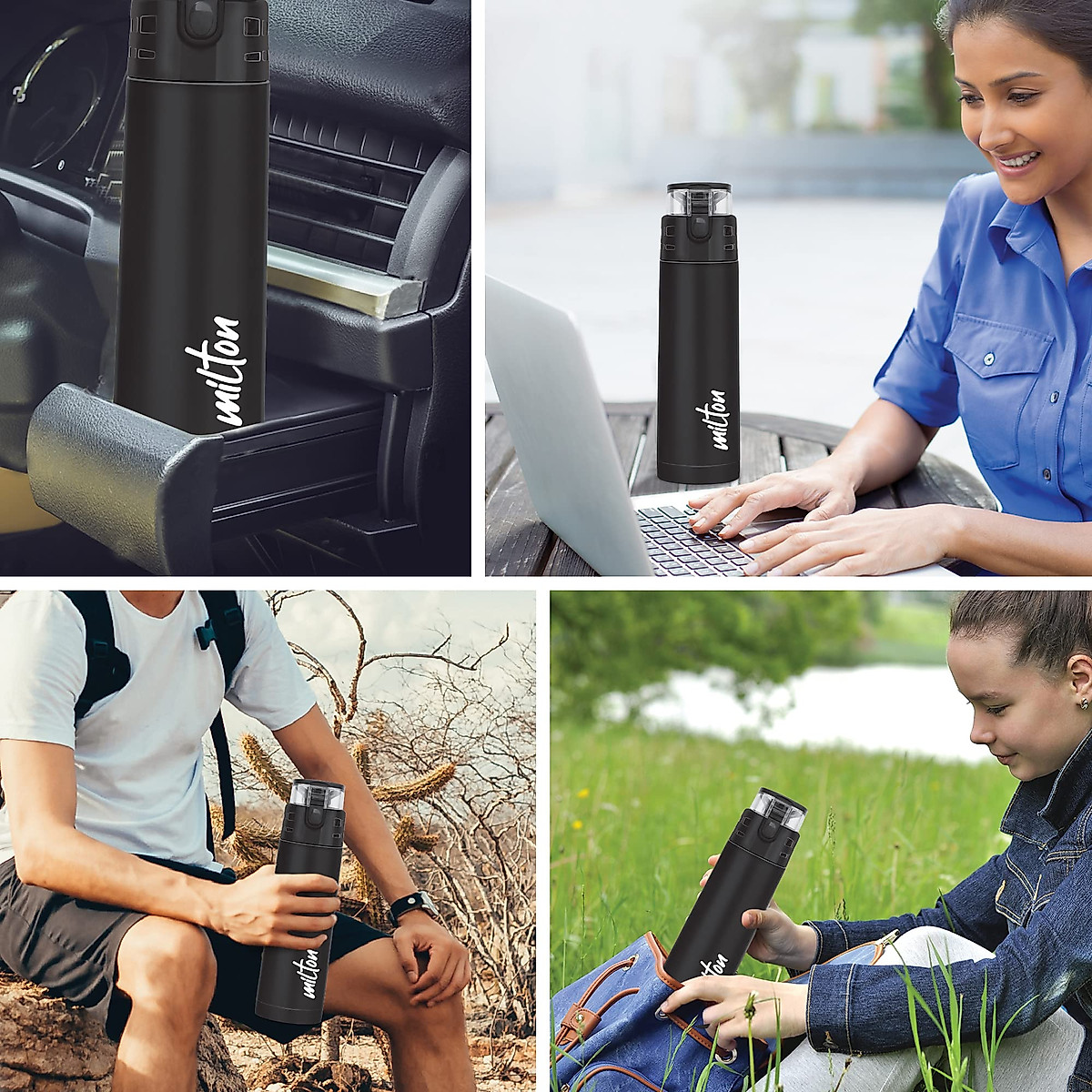 Milton Atlantis 900 Thermosteel Hot and Cold Water Bottle, 1 Piece, 750 ml, Black | Leak Proof | Easy to Carry | Office Bottle | Hiking | Trekking | Travel Bottle | Gym | Home | Kitchen Bottle