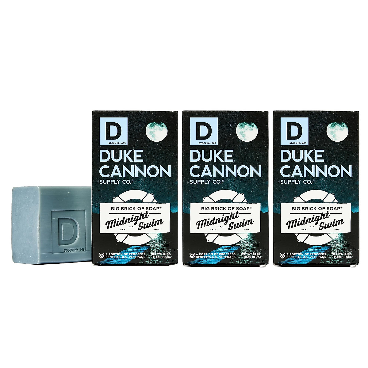 Duke Cannon Big Brick of Soap Midnight Swim - Refreshing Aquatic Scent with Green Top Notes, 10 oz. Men's Soap Bar (Pack of 3)