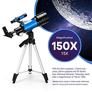 Telescope for Adults &Beginners,70mm Aperture 300mm AZ Mount with Adjustable Tripod and Fully Multi-Coated Optics, Portable Astronomy Refractor Telescope, Wireless Remote