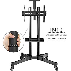 Rolling TV Bracket Mobile Floor cart Mute Bracket 32-70 inch Monitor TV Rack Display with Wheels and Tilt Mount, Height Adjustable Floor TV Stand Holds up to 165 lbs (Black) (D910)