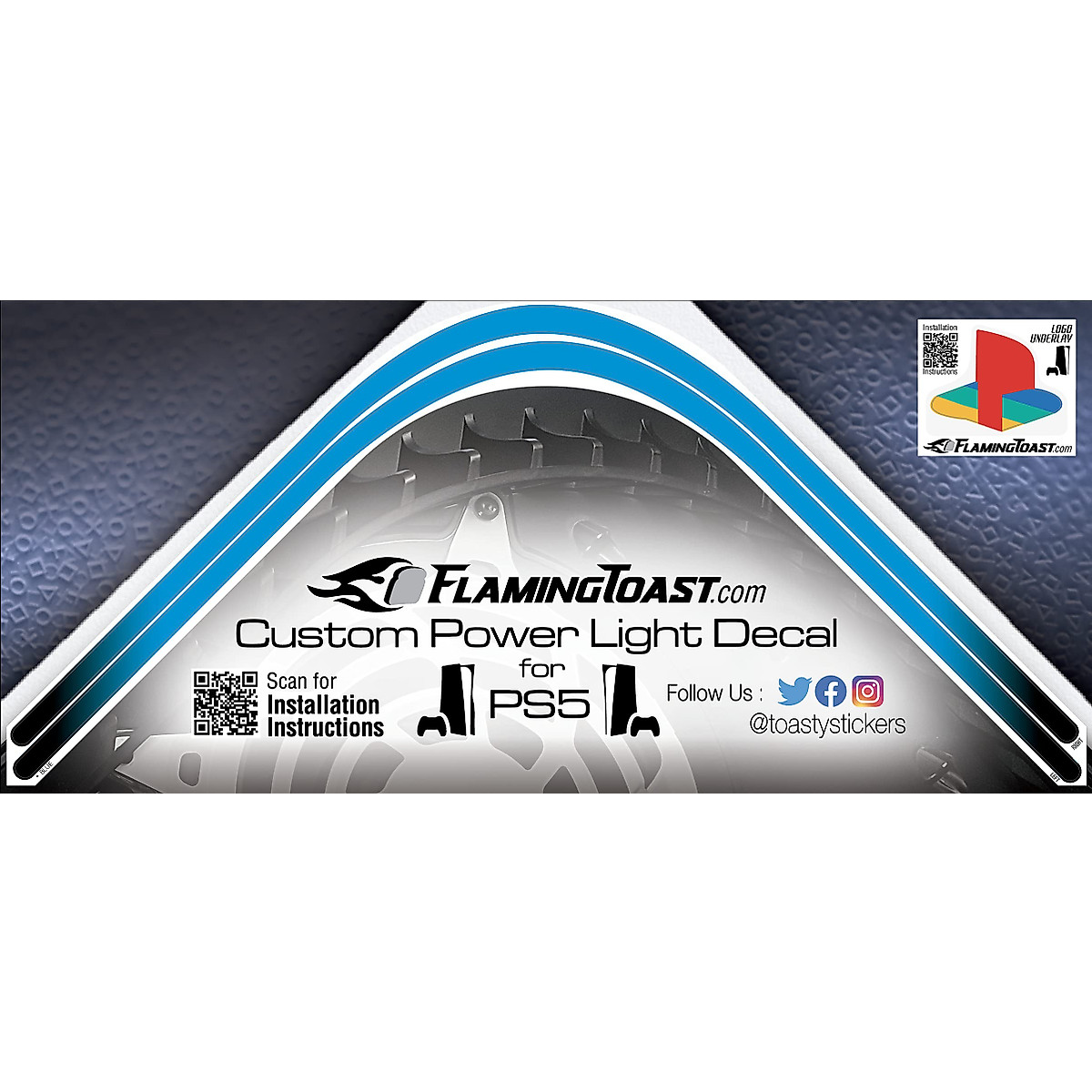 Power Light Decal and Underlay Sticker Combo for PS5 Playstation 5 (Blue)