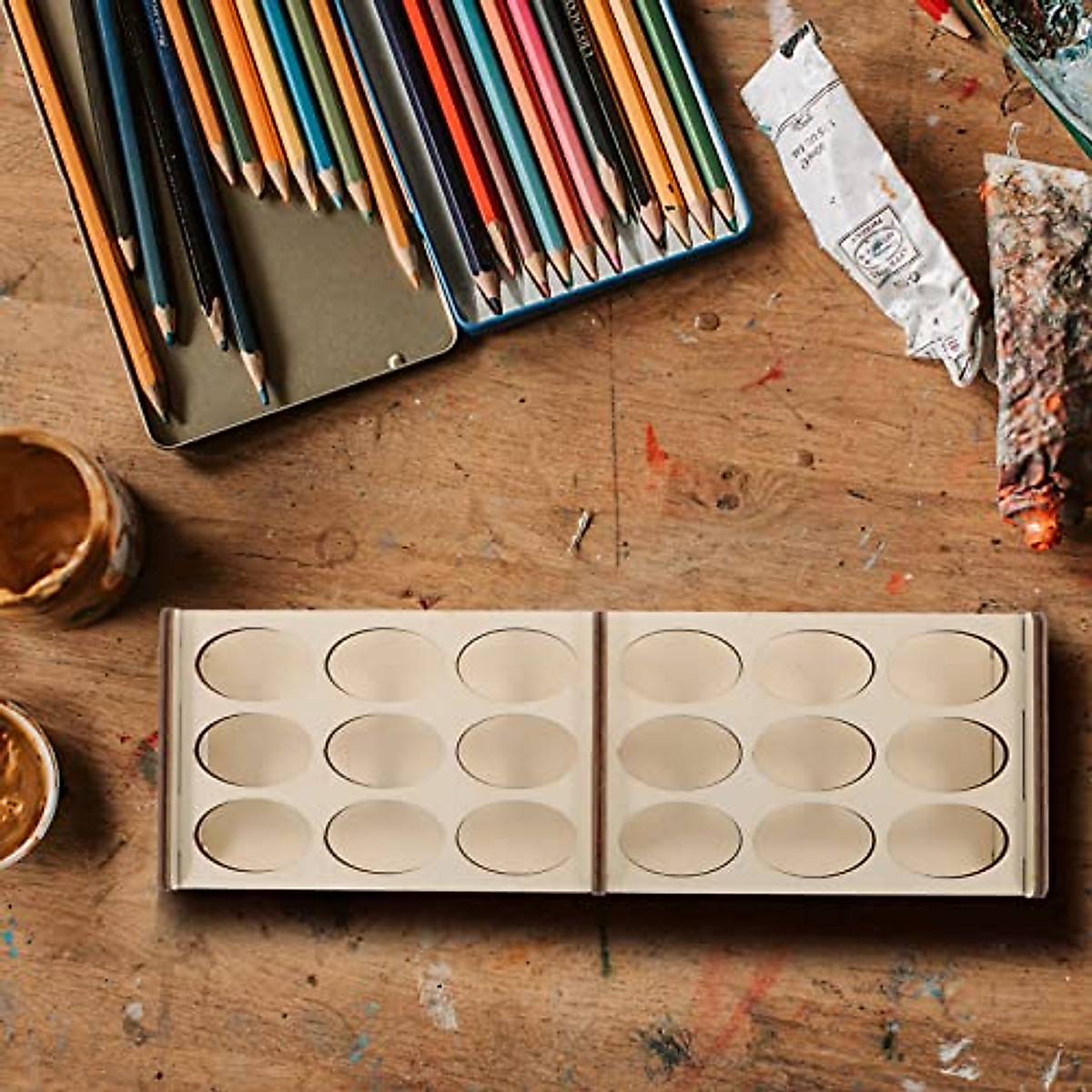 SEWACC Wooden Paint Rack Paint Rack Organizer with 18 Holes Diy Art Tools Storage Stand Pigment Bottle Storage Rack Craft Paint Holder Cabinet Organizer for Painting