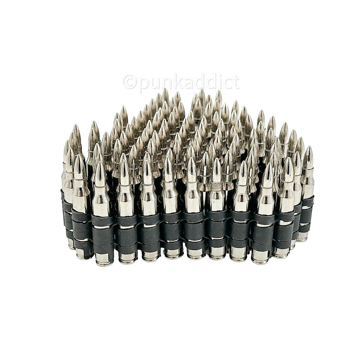 Bullet Belt .223 Caliber Nickel Shell Nickel Tip Defused Dummy Black Link 42" 90 Bullet Link