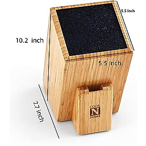 Cook N Home Bamboo Knife Storage Block without Knives, 5.5x5.5x10-inch Universal Knife Holder Organizer Countertop Butcher Block Knife Stand