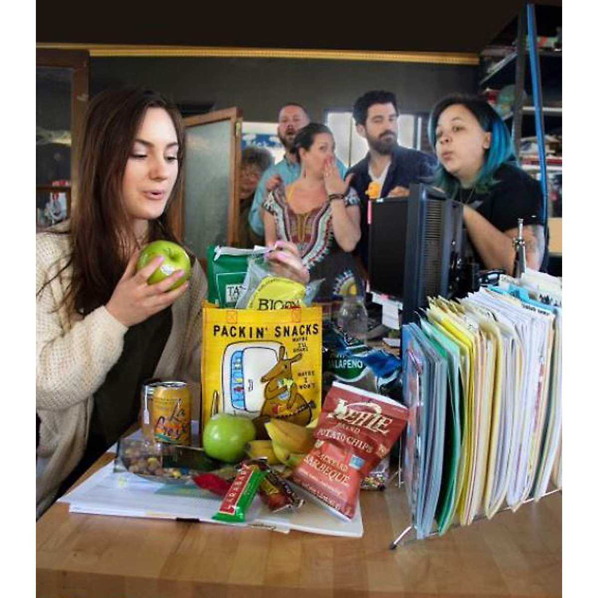 Blue Q Handy Tote ~ Hangry. Reusable lunch bag, little tote, gift bag, sturdy and easy to clean, made from 95% recycled material, 10"h x 8.5"w x 4.5"d