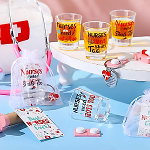 FoldTier 48 Pieces Nurse Gifts Include 12 Nurse Shot Glasses 1.8 Oz 12 Keychains 12 Gift Bags 12 Cards Nurse Appreciation Gifts for Nursing Students Graduation Gift Funny Birthday Presents School Gift