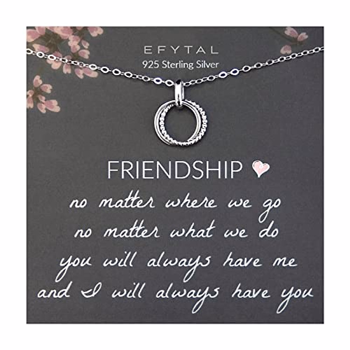 EFYTAL Friend Gifts for Women, Sterling Silver Studded Interlocking Circles Friendship Necklace, Best Friend Necklaces, Gifts for Friends Female, Bridesmaid Gift Ideas, Birthday Gifts for Women