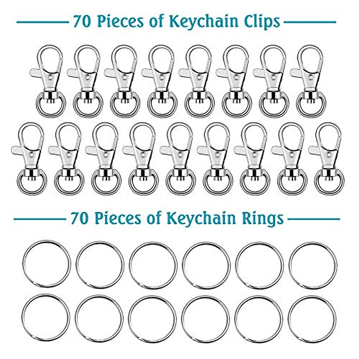 140Pcs Keychain Hooks with Key Rings, Flasoo Keychain Hardware with 70Pcs Swivel Clasps Lanyard Snap Hook and 70Pcs Keychain Rings for DIY Crafts, Resin and Jewelry Making