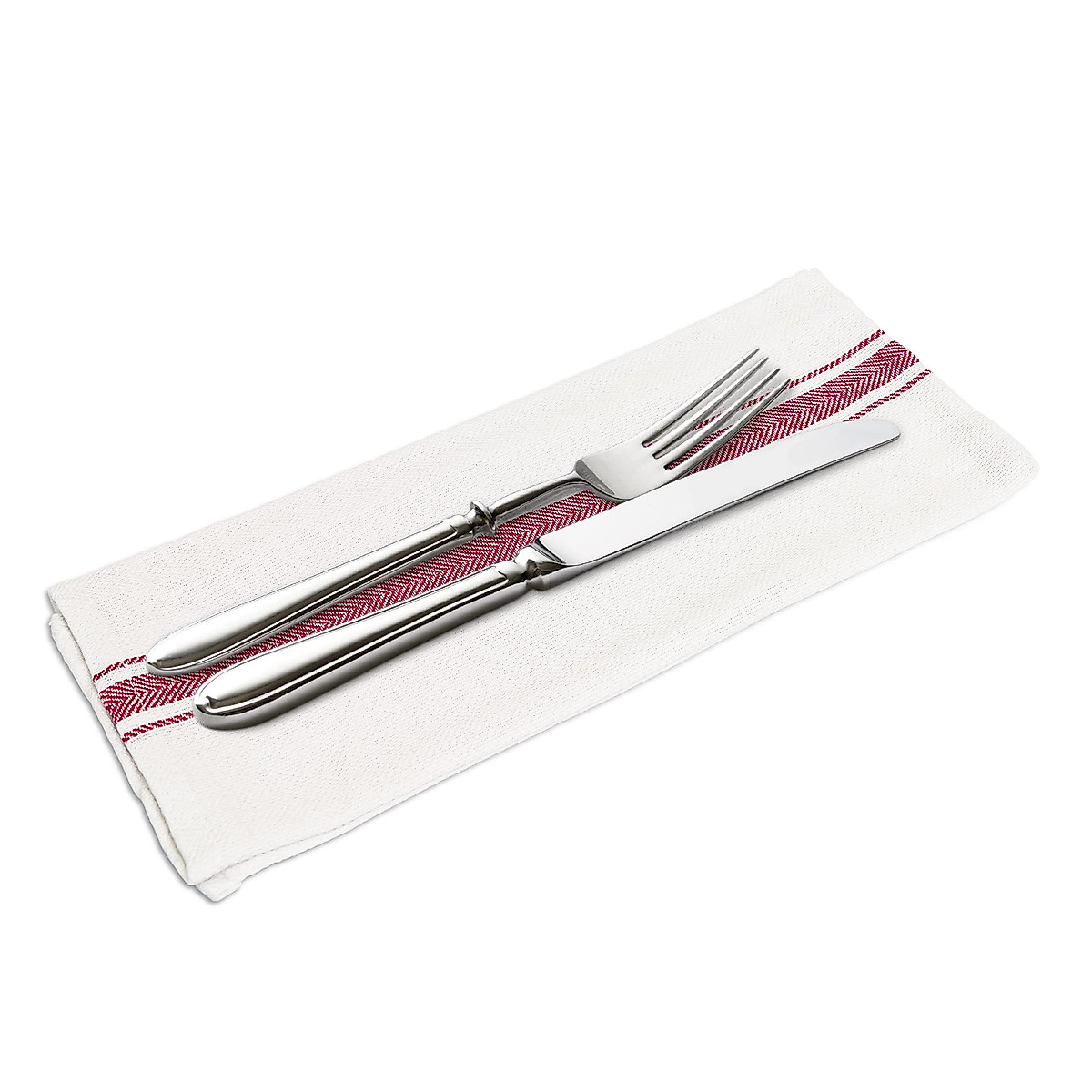 Nouvelle Legende Cotton Kitchen and Dish Towels, 14.75 x 24.5 Inches, White with Red Herringbone Stripes, 6 Pack