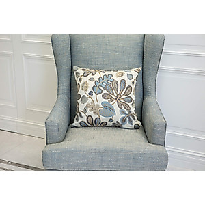 Mika Home Set of 2 Jacquard Tropical Leaf Pattern Throw Pillow Covers Decorative Pillowcase 20X20 Inches,Blue Cream