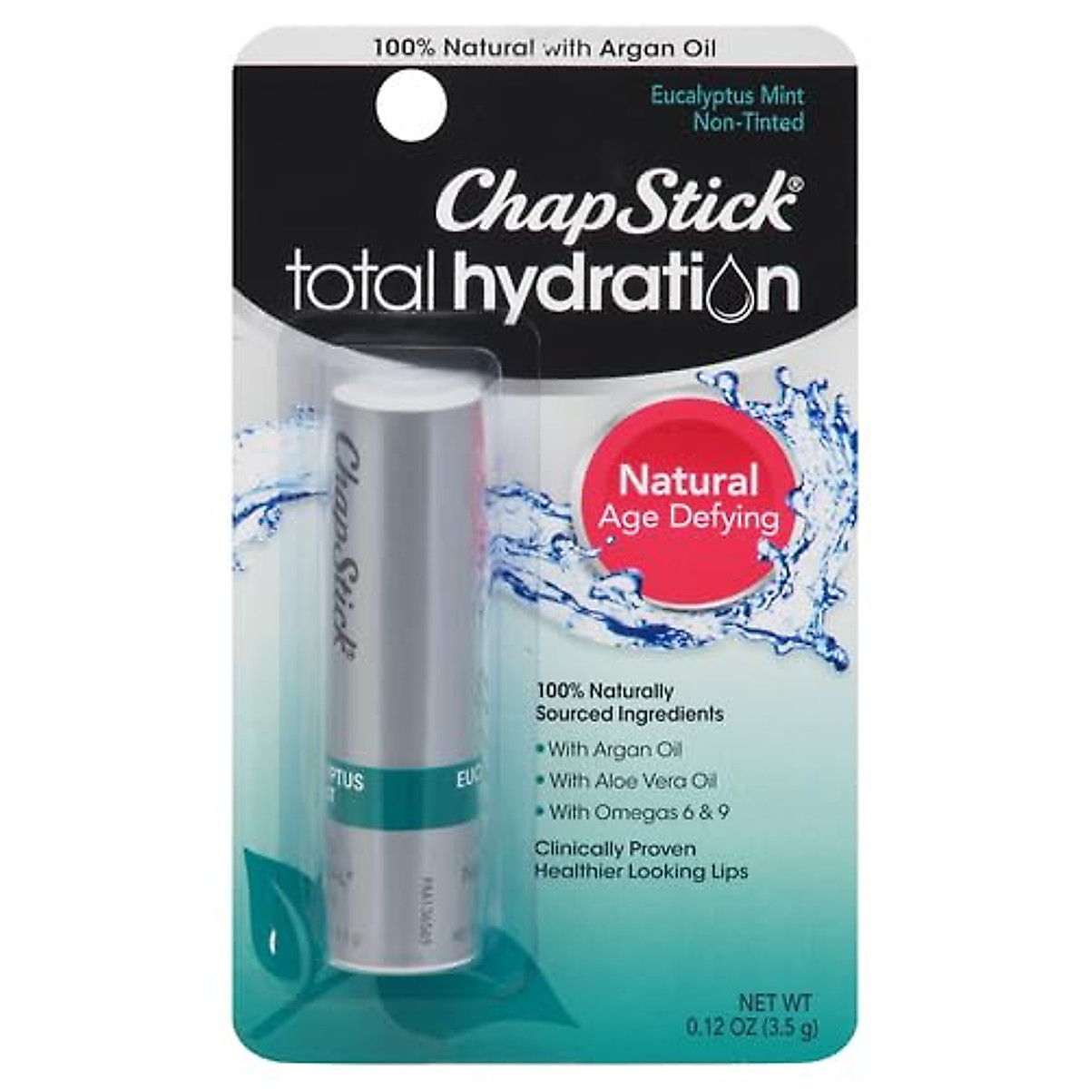 Chapstick Total Hydration (Eucalyptus Mint Flavor, 0.12 Ounce) Flavored Lip Balm Tube, Natural Age Defying Lip Care, Clinically Proven, Non-tinted, Eucalyptus Mint, 1 Count