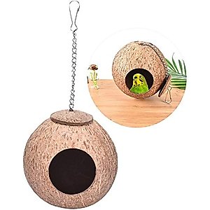 Litewoo Bird Nest House Bed Hut Natural Coconut Shell Seed Feeder Toy for Parrot Parakeet Cockatiel Conure Canary Finch Pigeon Hamster Gerbil Rat Mice Chinchilla Guinea Pig Cage Accessories