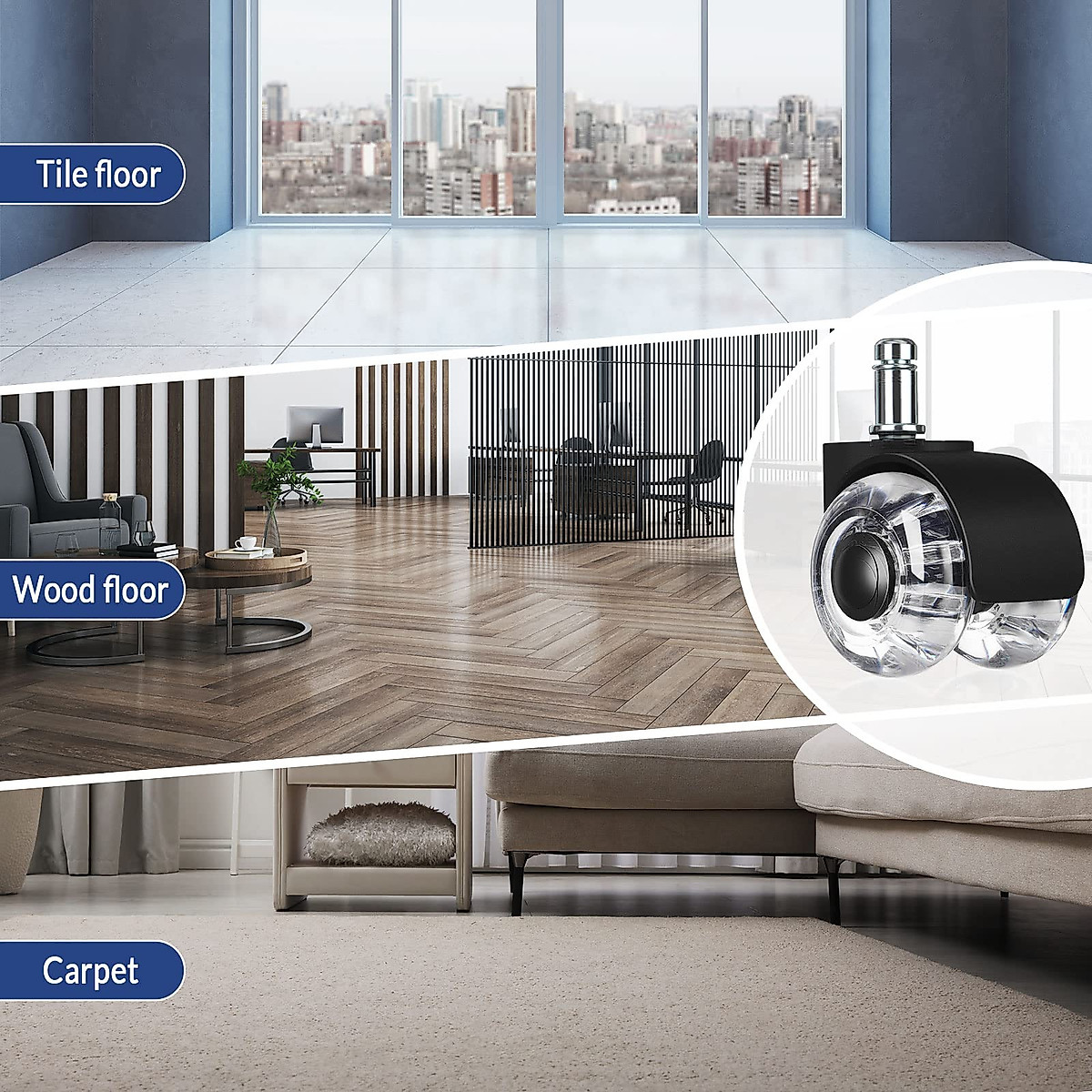 BBTO 20 Pcs Office Chair Wheels Replacement Bulk 2 Inch Swivel Heavy Duty Caster Wheels Rolling Desk Chair Casters Quiet for Hardwood Floors and Carpets Universal Computer Chair