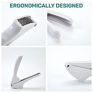 HiramWare Garlic Press, Kitchen Garlic Mincer Slicer or Squeezer with Ergonomic handle, Professional Ginger Crusher with Good Grip, Easy to Clean and Squeeze, Dishwasher Safe, BPA Free, Heavy Duty