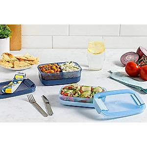 Ello 2-Pack Lunch Stack Plastic Food Storage Container Bento Box with Airtight, Leak-Proof Locking Plastic Lids and Silicone Base, BPA-Free, Freezer, Microwave, and Dishwasher Safe, Blueberry