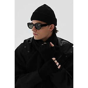 UNDERCONTROL Logo Label Unisex Fall Winter Outdoor Coloring Stretchy Knit Fingerless Warmer Korea Touch Screen Gloves (BLACK)