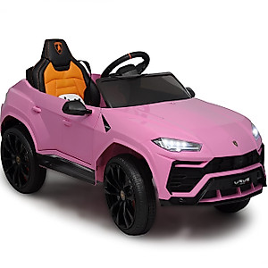 Ride On Toys for Girls – Americas Toys Ride On Cars with Remote Control – 12V Electric Kids Car w/ 4 Wheels Suspension, Open Doors, Lights, Leather Seat, Music, Horn, Compatible with Lamborghini Pink