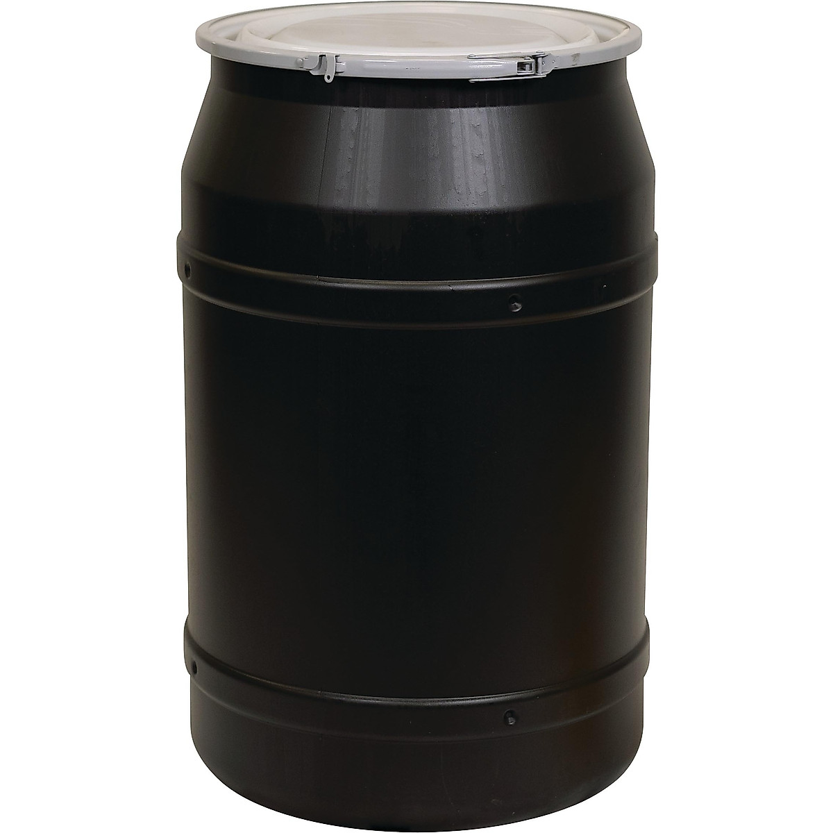 Eagle 55 Gallon Plastic Drum with Lid, Metal Lever-Lock, 36.4"x22.5", Open Head Lab Pack Drum Made of Durable, Lightweight HDPE, Withstands Weather and Chemicals, Made in USA, Black, 1656MBLK
