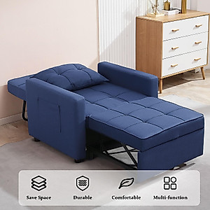 GOOGIC Convertible Chair Bed, 3-in-1 Folding Sofa Bed Chair with Adjustable Backrest, Multi-Functional Pull Out Sleeper Chair Bed Single Armchair Sofa Bed with Side Pocket (Blue)