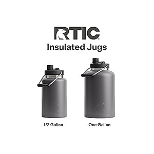 RTIC Jug with Handle, One Gallon, White Matte, Large Double Vacuum Insulated Water Bottle, Stainless Steel Thermos for Hot & Cold Drinks, Sweat Proof, Great for Travel, Hiking & Camping