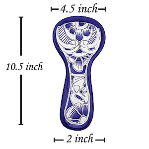SPOON RESTS LARGE SET OF 2 TALAVERA MEXICAN CERAMIC BLUE &amp; WHITE FOR STOVE TOP TABLE TOP