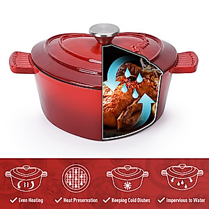 MIAMIO - Enameled Cast Iron Dutch Oven (3.2 Quart, 10 Inch) in Heart Shape Non Stick Pot/Gift for Christmas, Suitable for All Heat Types + Oven
