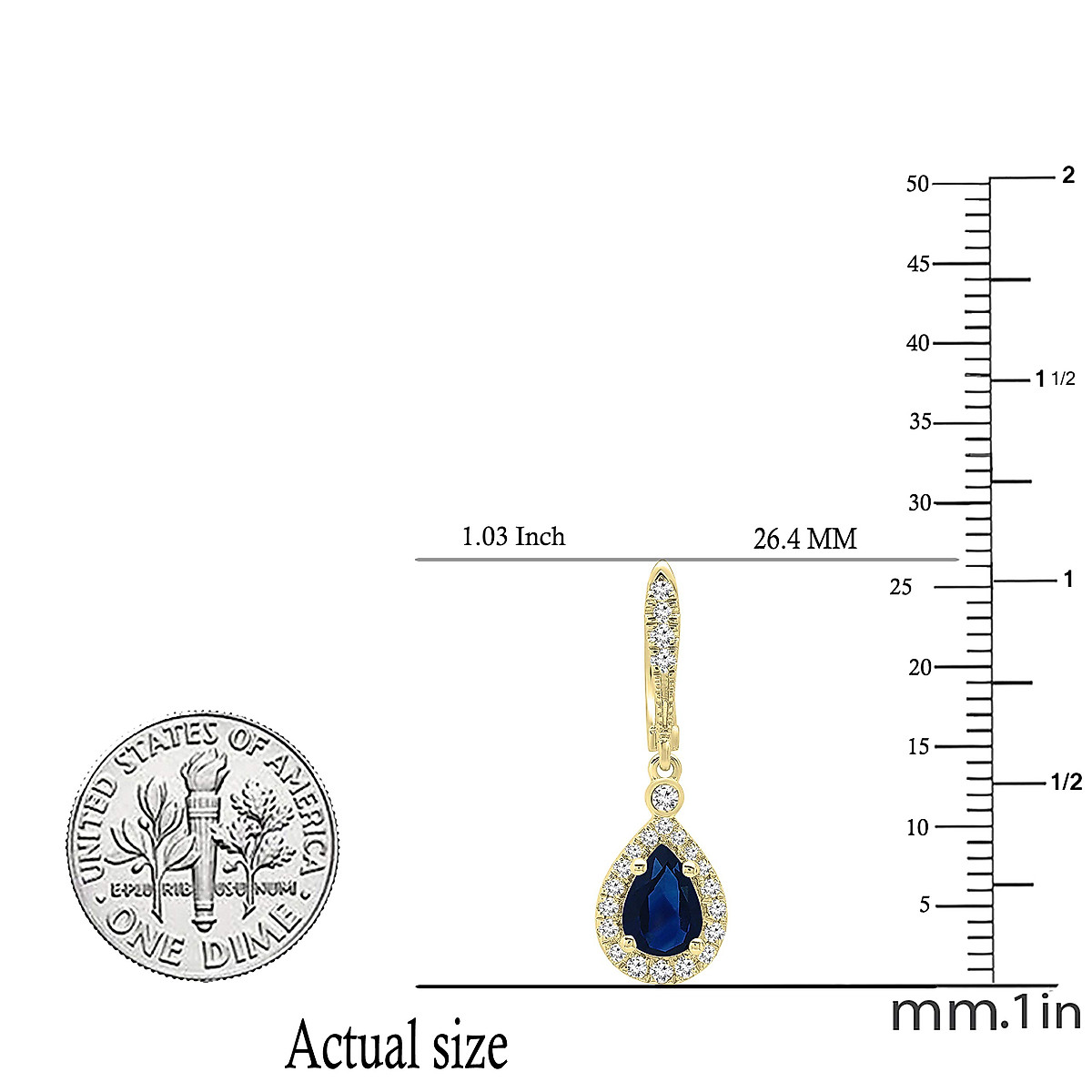 Dazzlingrock Collection Each 7X5 MM Pear Blue Sapphire & Round White Diamond Teardrop Halo Dangling Earring, 18K Yellow Gold